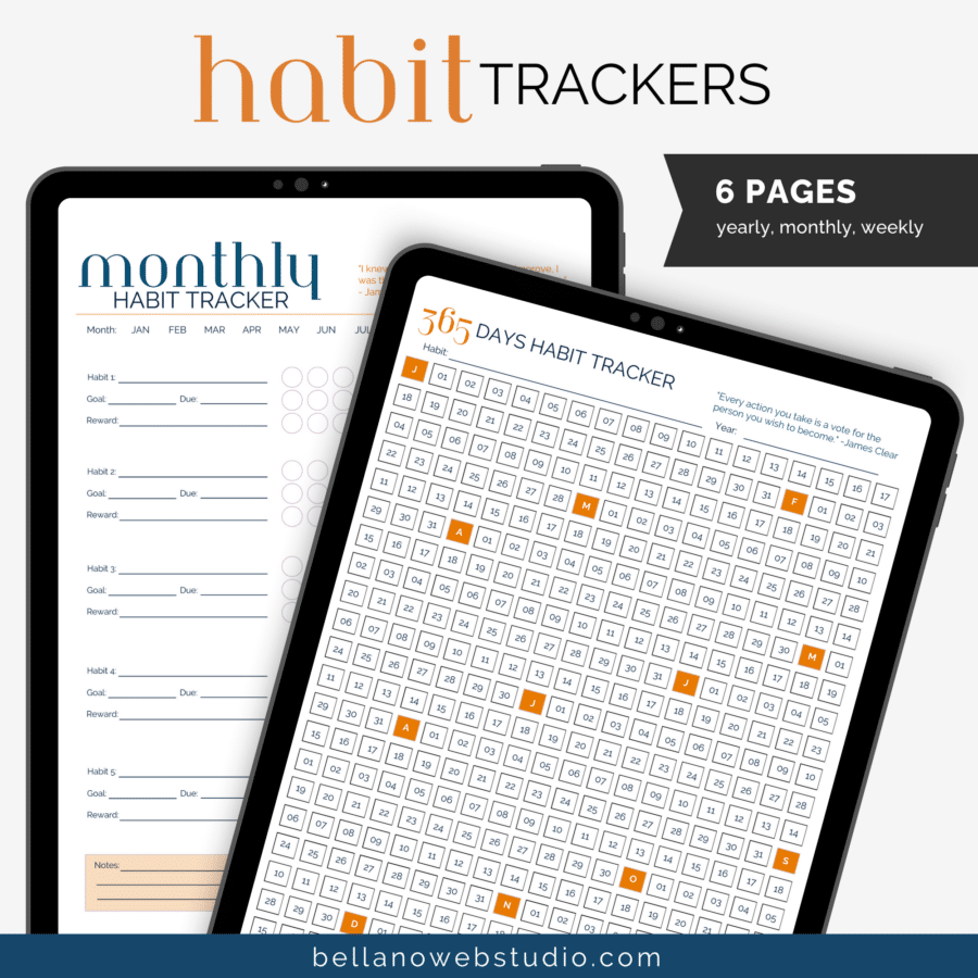 Habit Tracker Printable (6 Pages: Daily, Monthly, Yearly) - Bellano Web ...